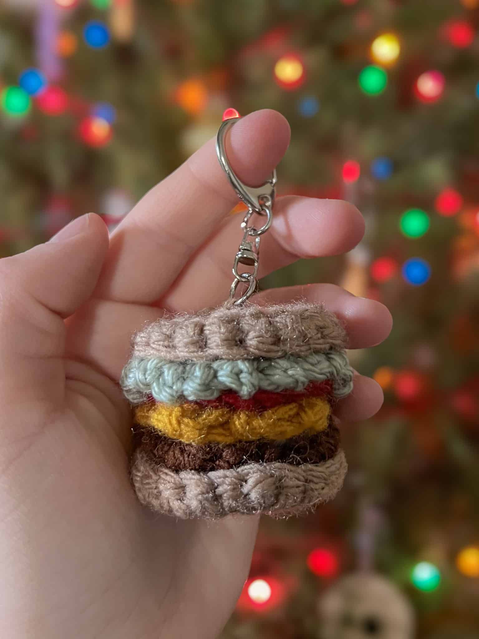 Miniature Crochet Hamburger Keychain
